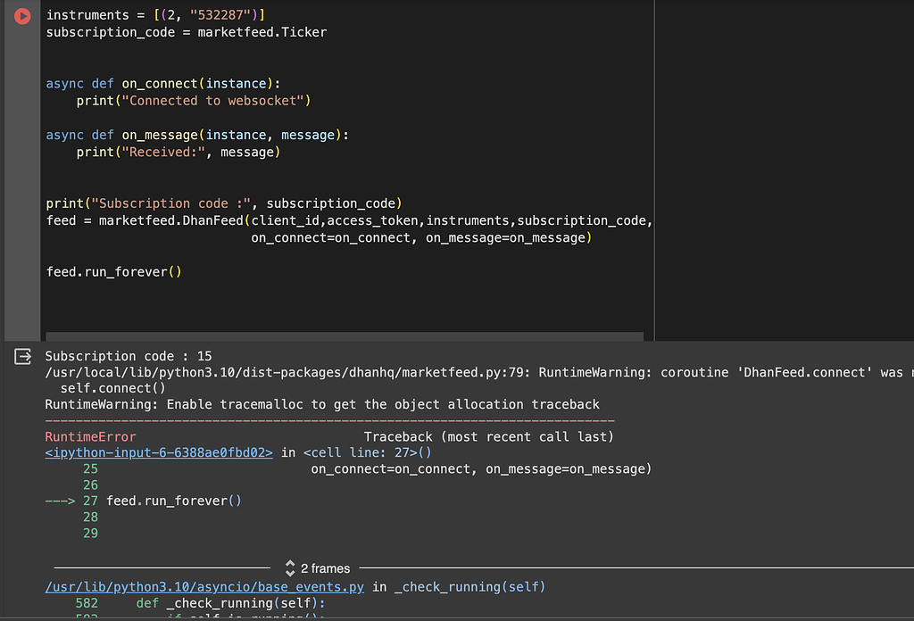 API Live Market data code not working - APIs, Automation, Algos & Code ...