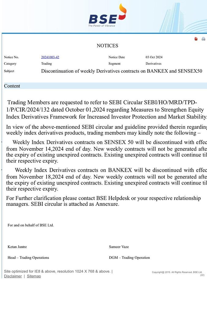 🚨 Important Notice from BSE on Discontinuation of Weekly Derivatives ...