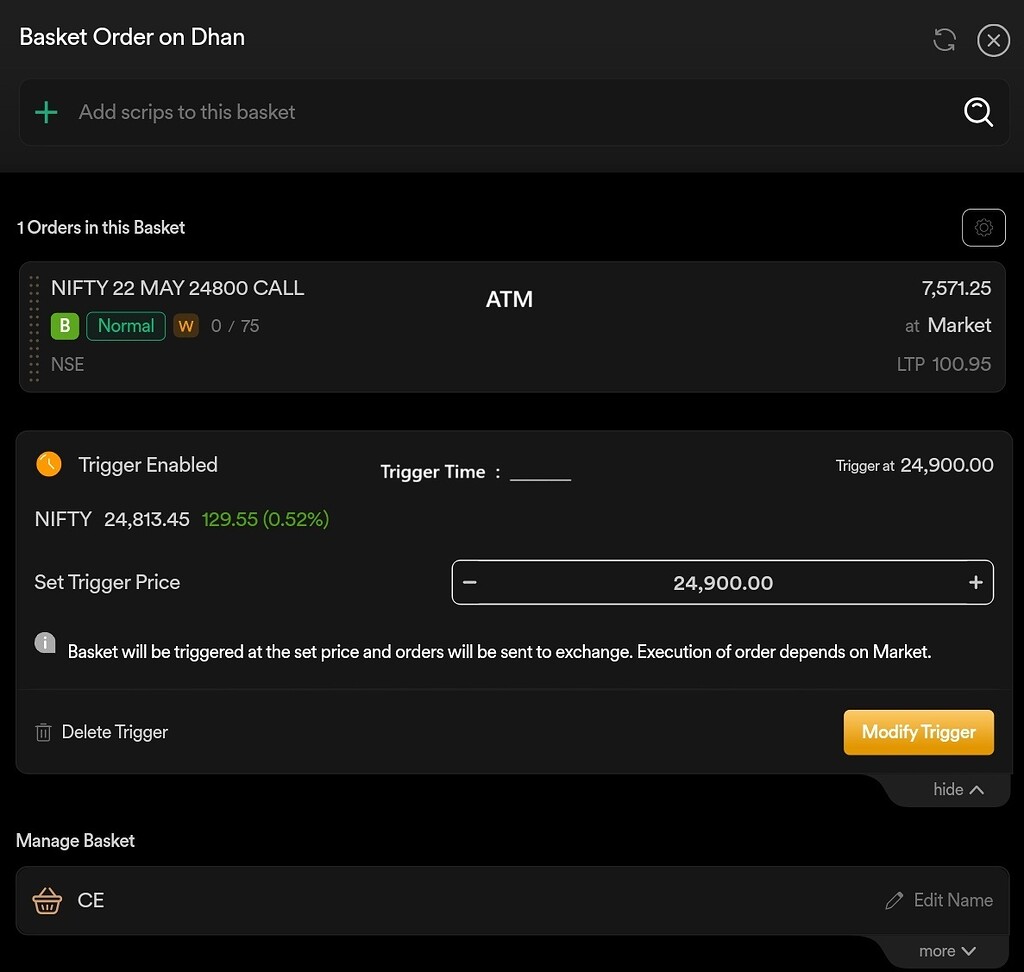 Basket Order Suggestions - Trigger Time and Auto Strike - Implemented ...