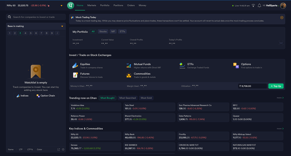 Dhan ui improvements - Feature Requests - MadeForTrade