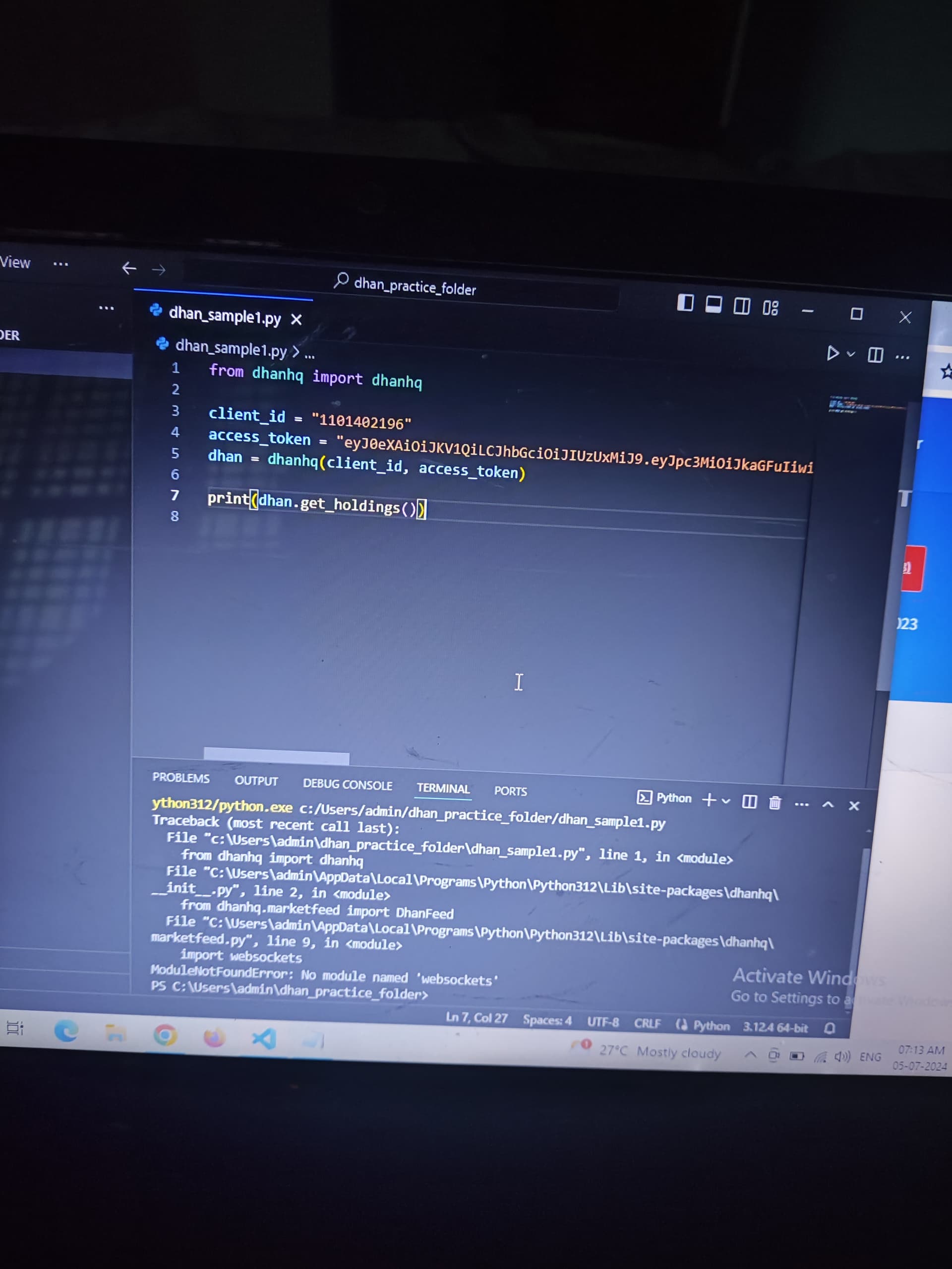 Regarding Dhan Api Madefortrade